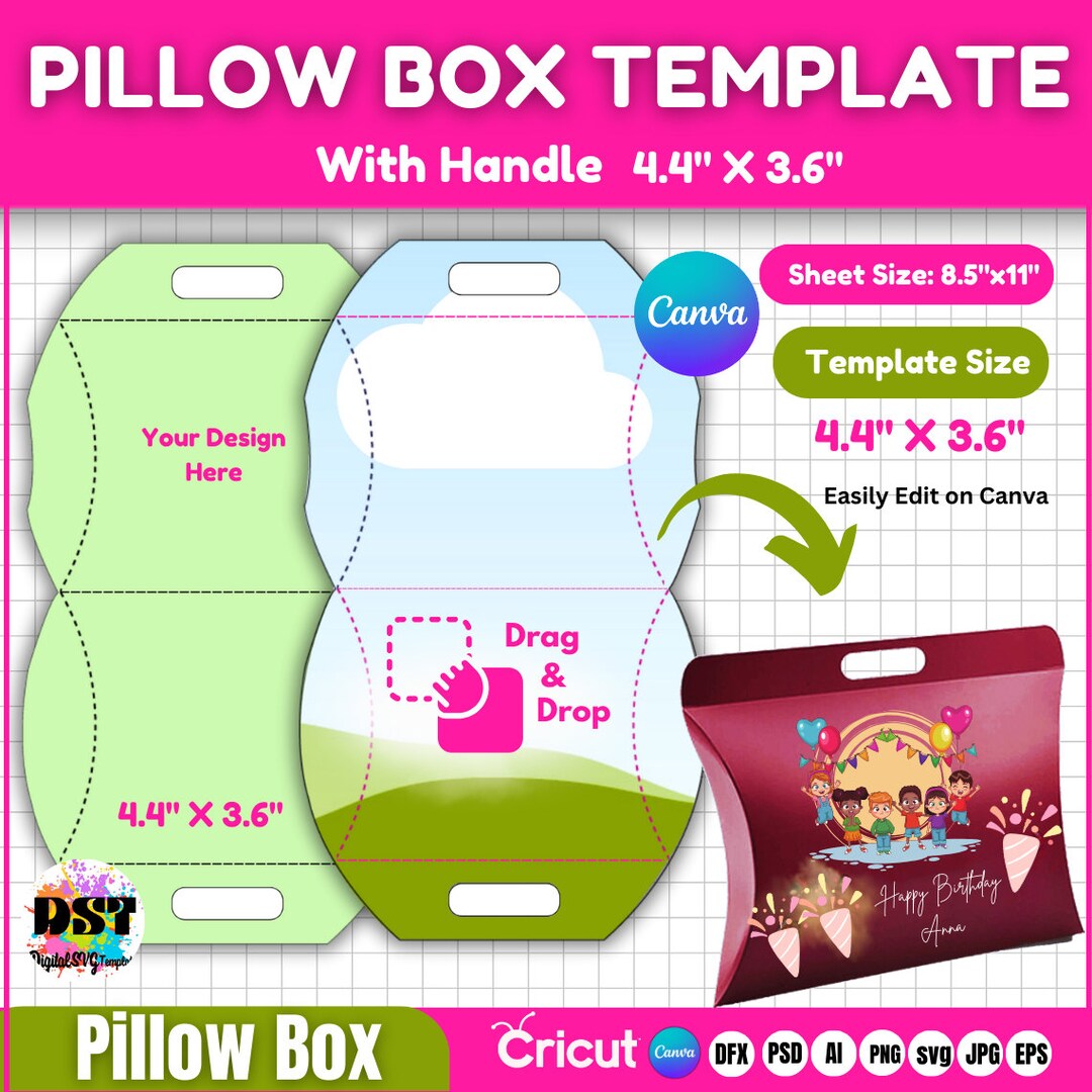 Foldable Pillow Box Template Svg, Party Favor Box Template, Pillow ...