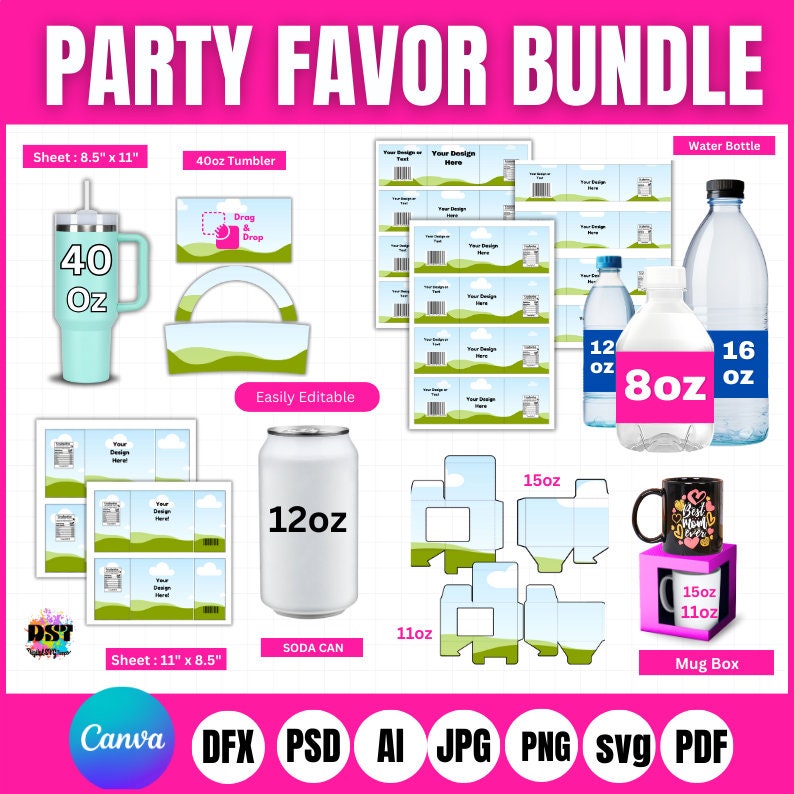 Water Bottle Label Template, 40 Oz Tumbler Template, Mug Box Template ...