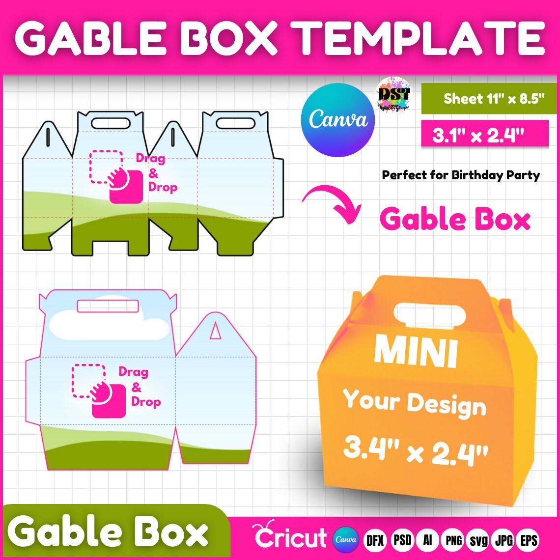 Gable Box Template Svg, Gable Box Template, Party Favor Box, Gable Box ...
