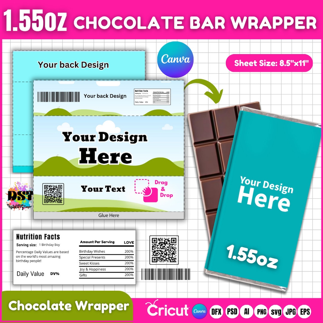 1.55 Oz Chocolate Bar Wrapper Template, Candy Bar Wrapper, Chocolate ...