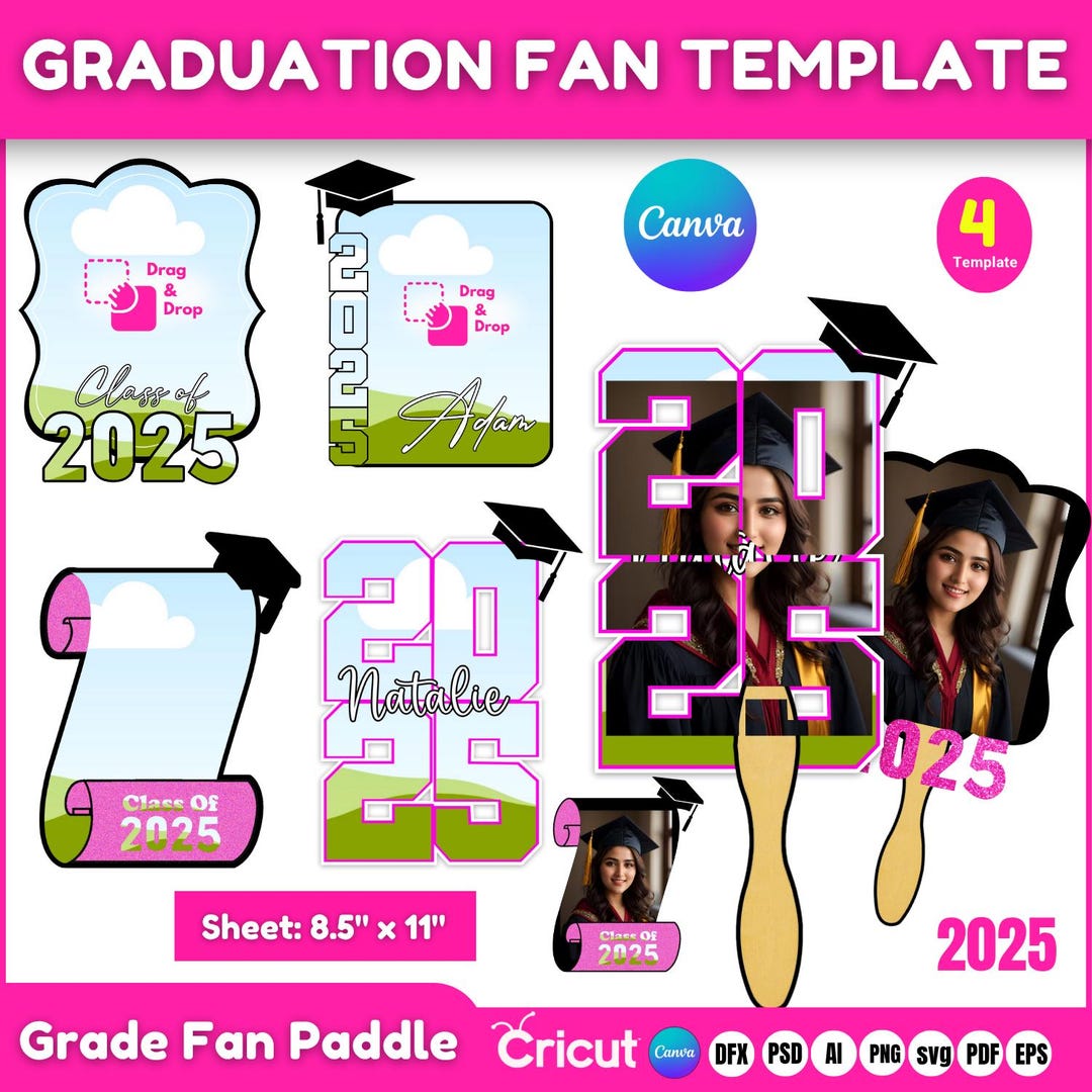 Graduation Fan Template Bundle, Grad Fan Template, Custom Grad Fan ...
