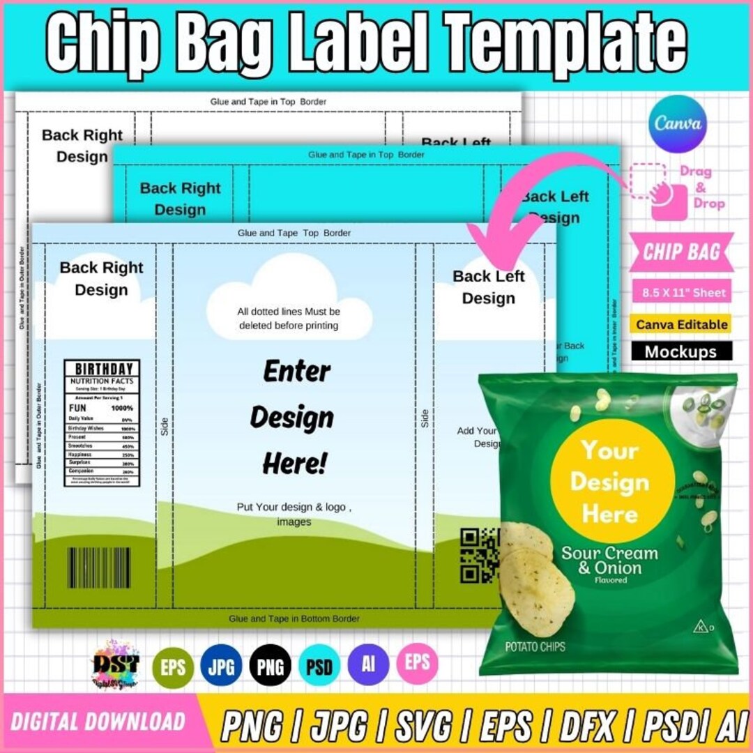Chip Bag Template, Chip Bag Mockups, Canva Editable Chip Bag Label ...