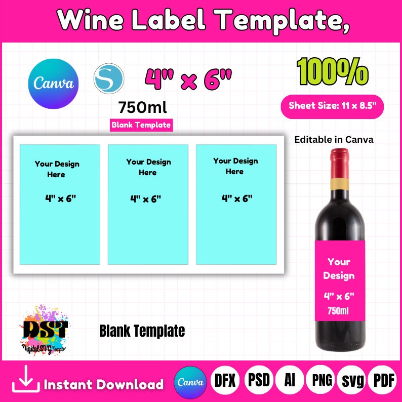 750ml Wine Bottle Label Template, Wine Label Svg, Wine Bottle Labels ...
