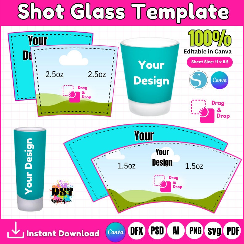 Shot Glass Template Bundle, 1.5 Oz | 2.5 Oz Shot Glass Template Svg ...