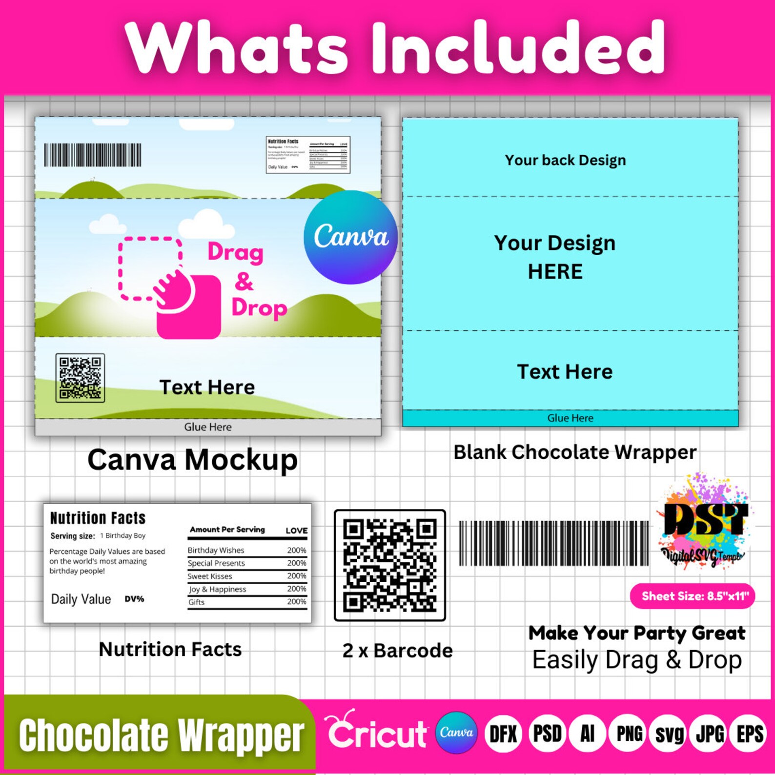 1.55 Oz Chocolate Bar Wrapper Template, Candy Bar Wrapper, Chocolate ...
