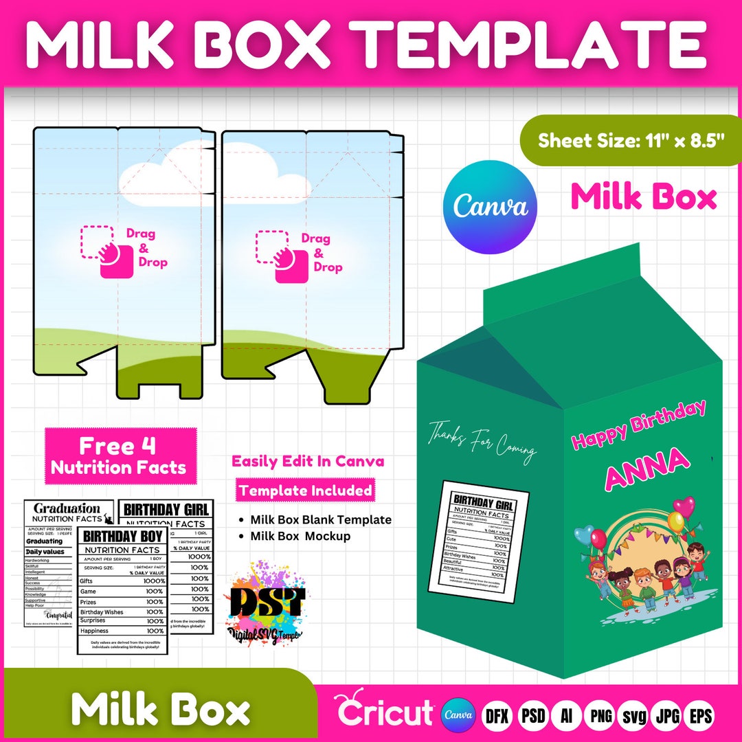 Milk Box Template Svg, Milk Carton Box Template, Gift Box Blank ...