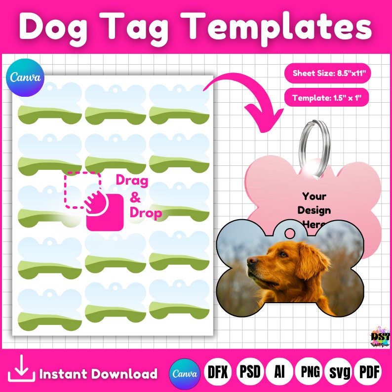Dog Tag Template, Bone Tag Template, Dog Tag Svg, Pet ID Tag, Bone Dog ...