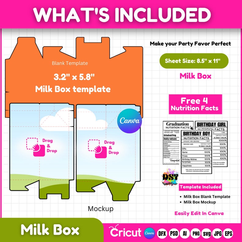 Milk Box Template Svg, Milk Carton Box Template, Gift Box Blank ...