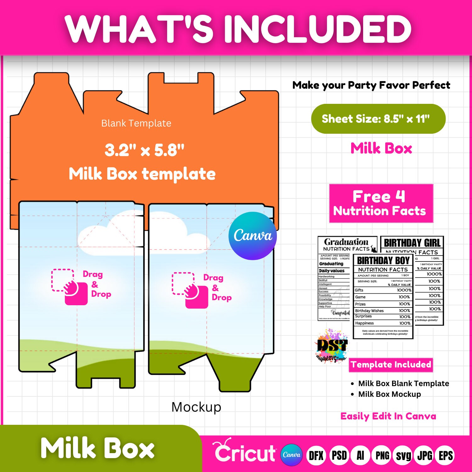 Milk Box Template Svg, Milk Carton Box Template, Gift Box Blank ...