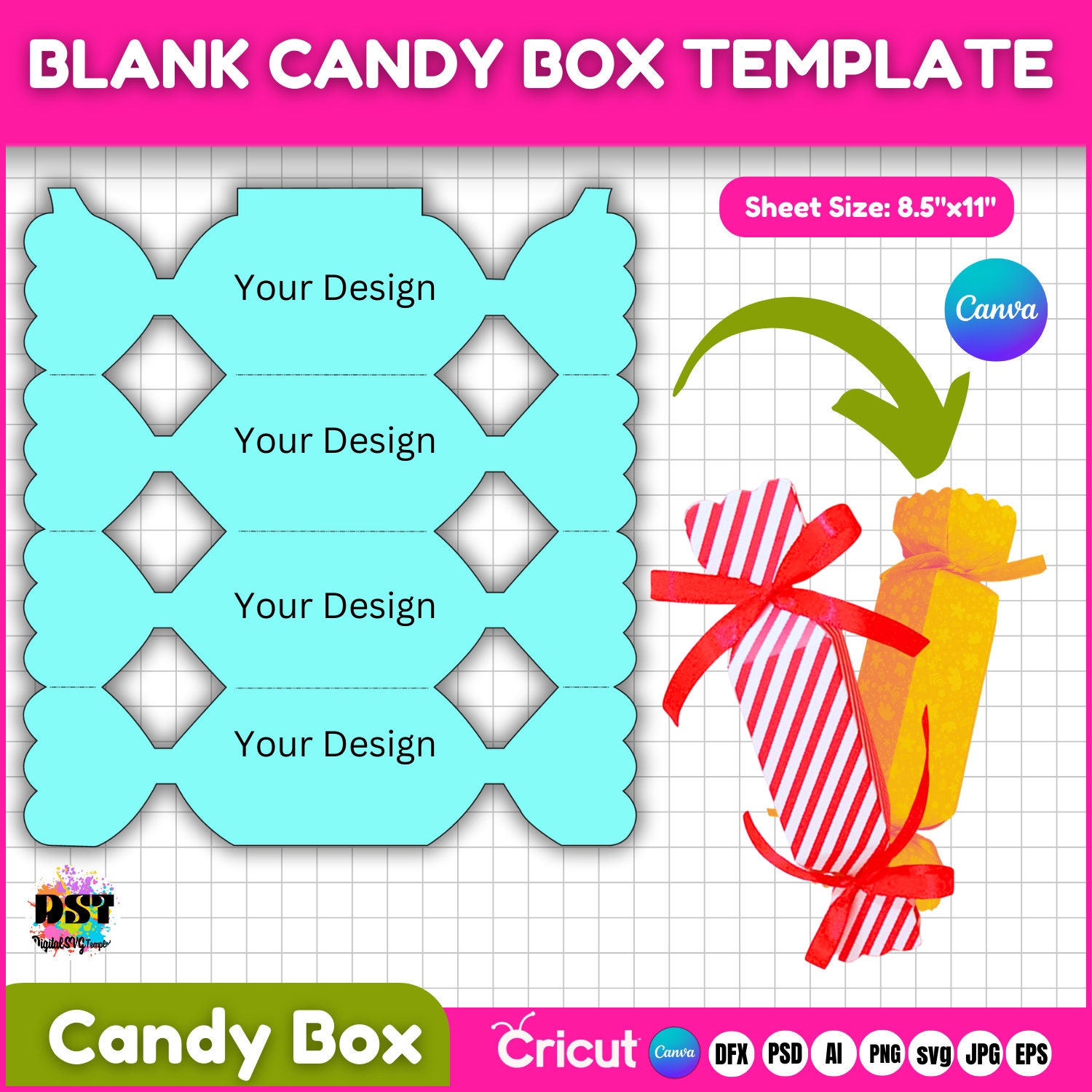 Candy Box Template, Candy Shaped Box, Party Gift Box, Blank Candy Box ...