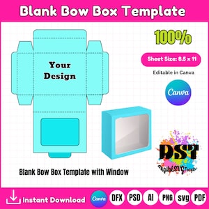 Square Bow Box Template, Window Box Template, Bow Box Svg, Gift Box ...