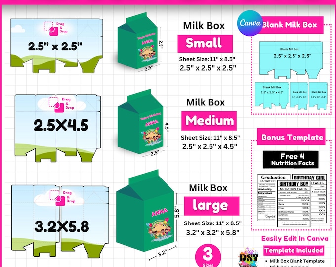 Milk Box Template Bundle Milk Carton Box Template, Gift Box Blank ...