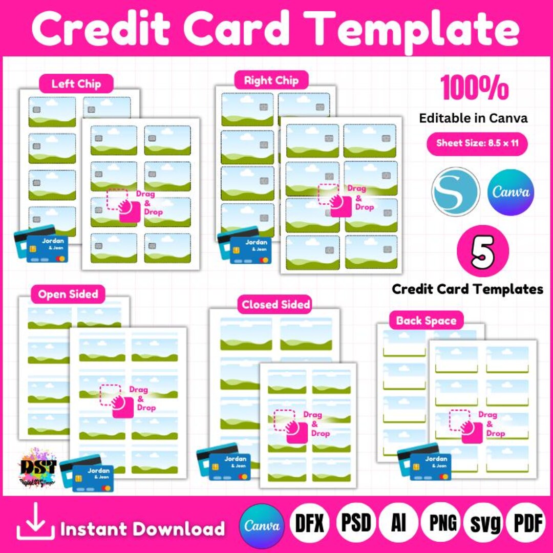 Credit Card Skin Template Canva, Credit Card Sticker, Debit Credit Card ...