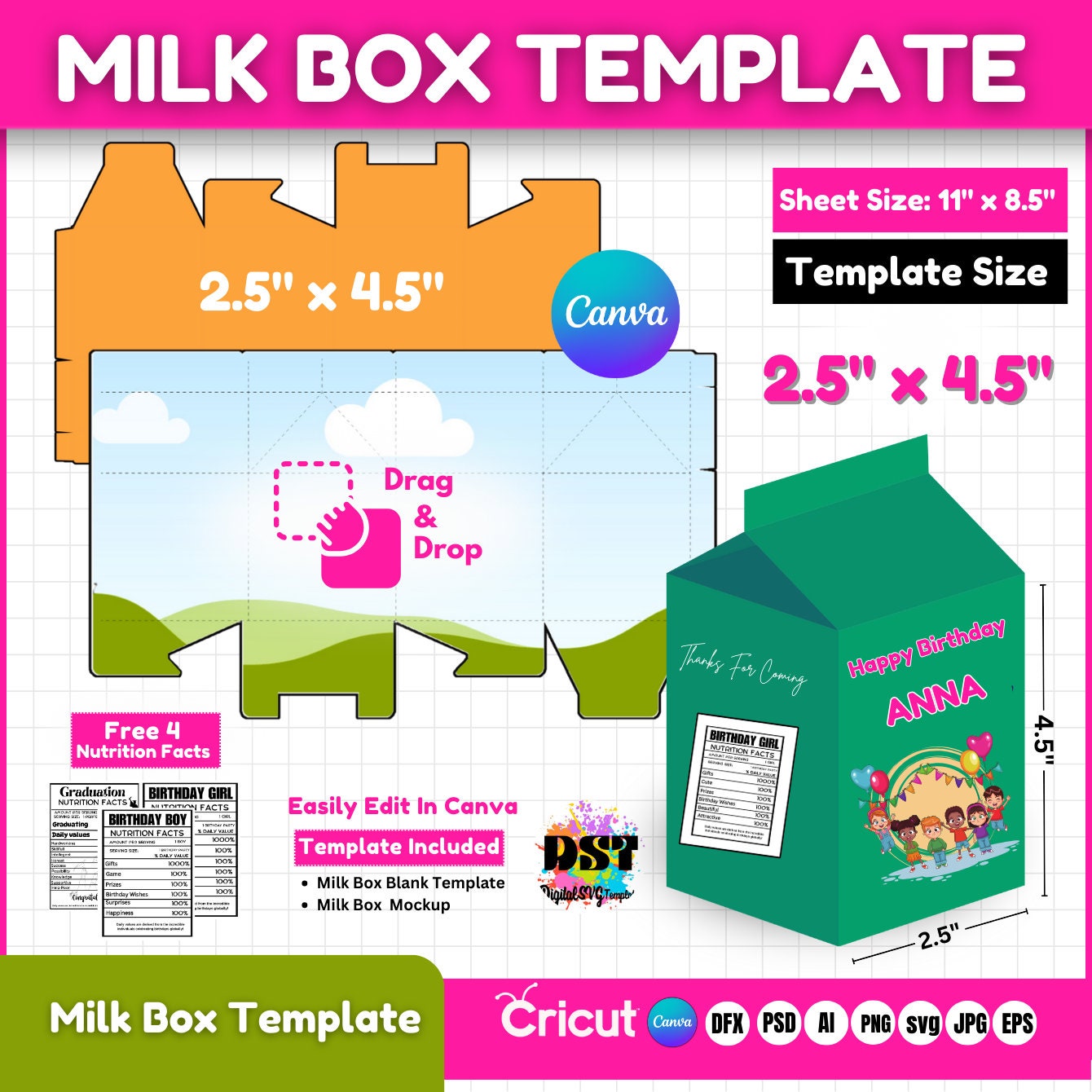 Milk Box Template Bundle Milk Carton Box Template, Gift Box Blank ...