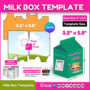 Milk Box Template Bundle Milk Carton Box Template, Gift Box Blank ...