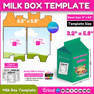 Milk Box Template Svg, Milk Carton Box Template, Gift Box Blank ...