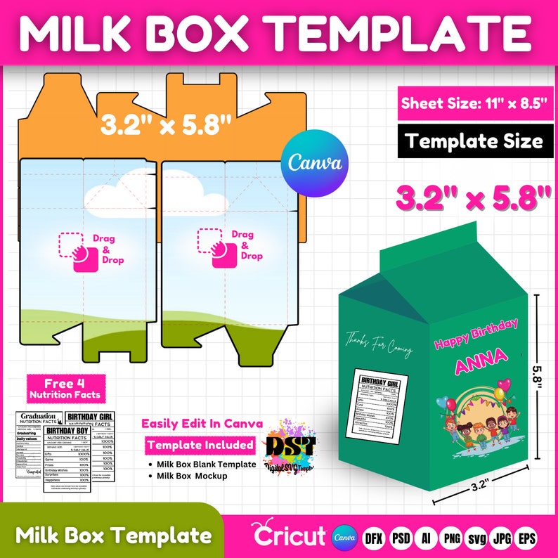 Milk Box Template Svg, Milk Carton Box Template, Gift Box Blank ...