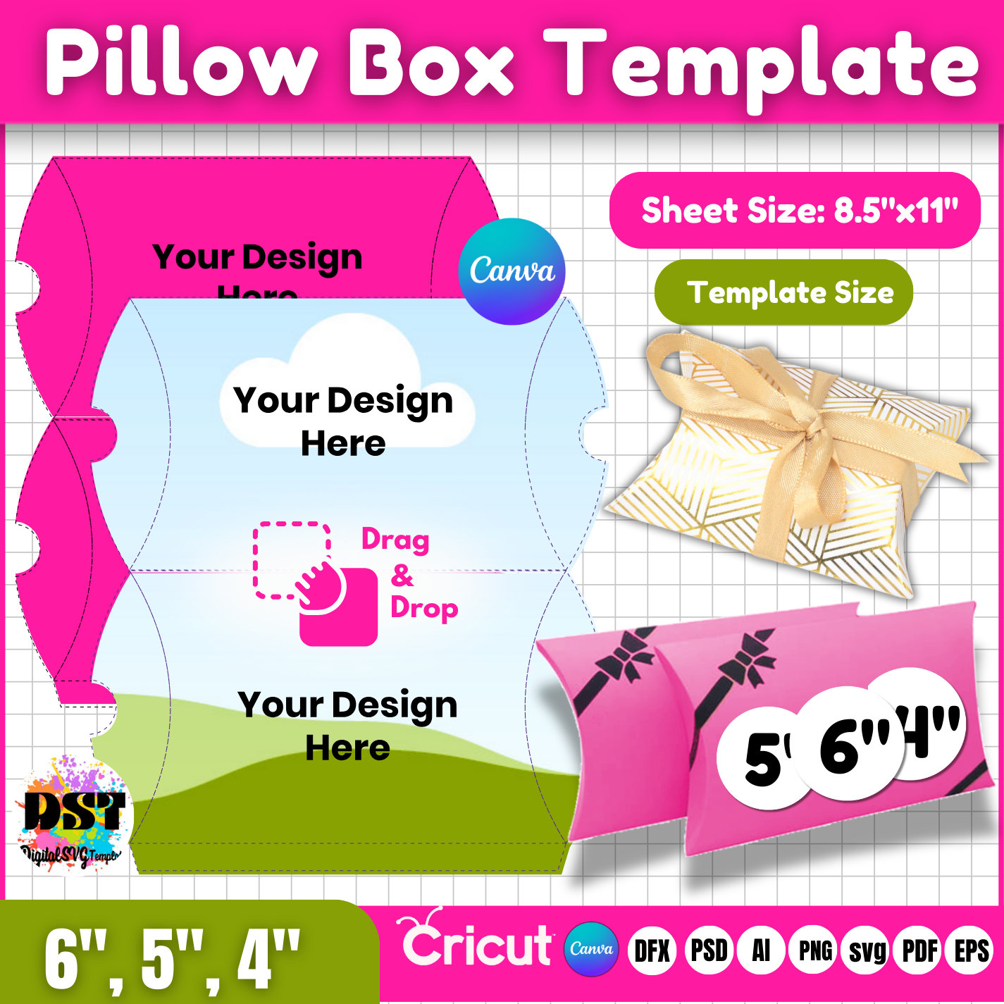 Pillow Box Template, Party Favor Box Template, Pillow Boxes, Box ...