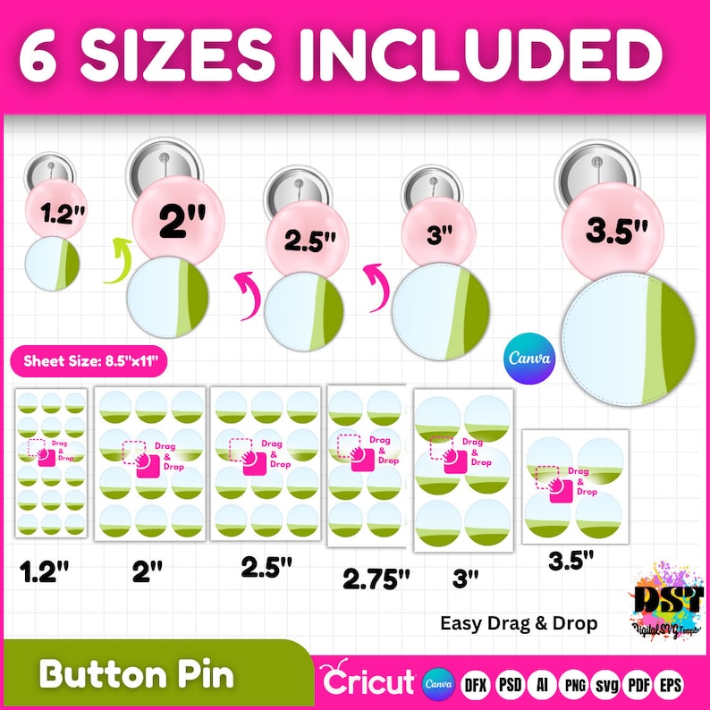 Button Pin Template Bundle, Button Pin Svg, Pin Button Svg, Sublimation ...