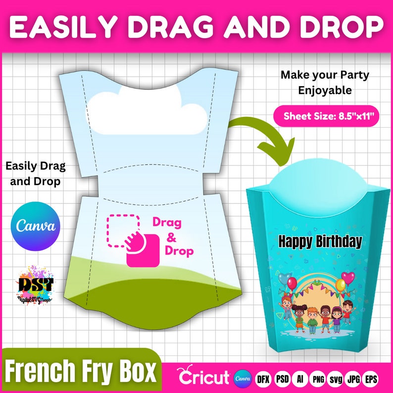 French Fry Box Template Svg, Snack Box SVG, French Eating Fry Potato ...