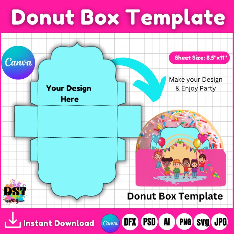 Mini Donut Box Template, Donut Holder Template, Donut Box Svg, Party ...