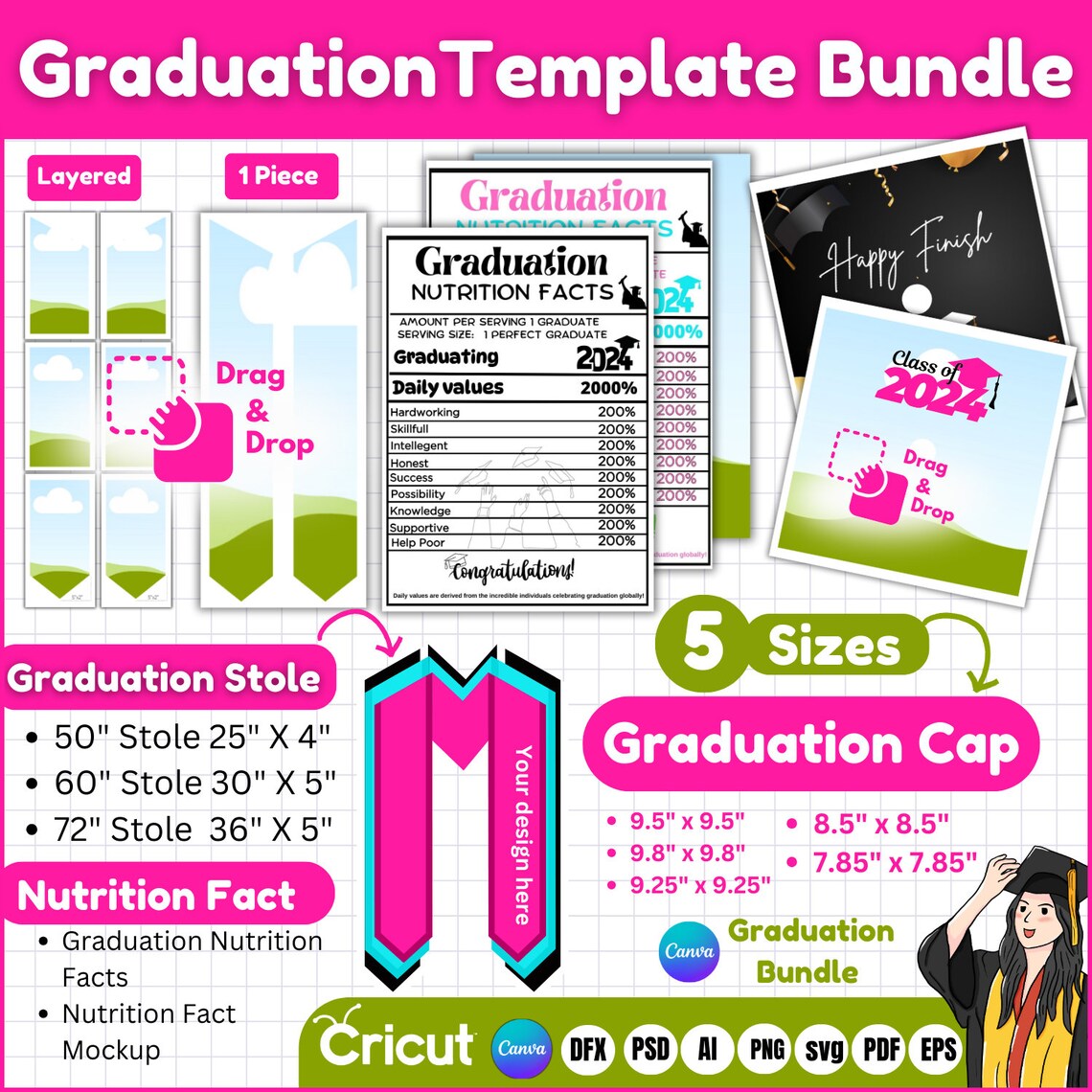 Graduation Stole Template, Graduation Cap Svg, Graduation Nutrition ...