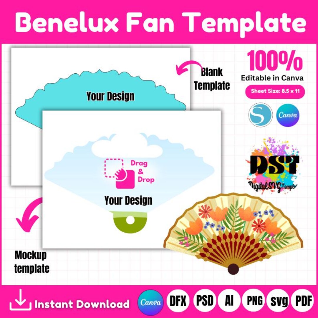 Scallop Small Hand Fan Blank Template, Scalloped DIY Paddle Fan Label ...