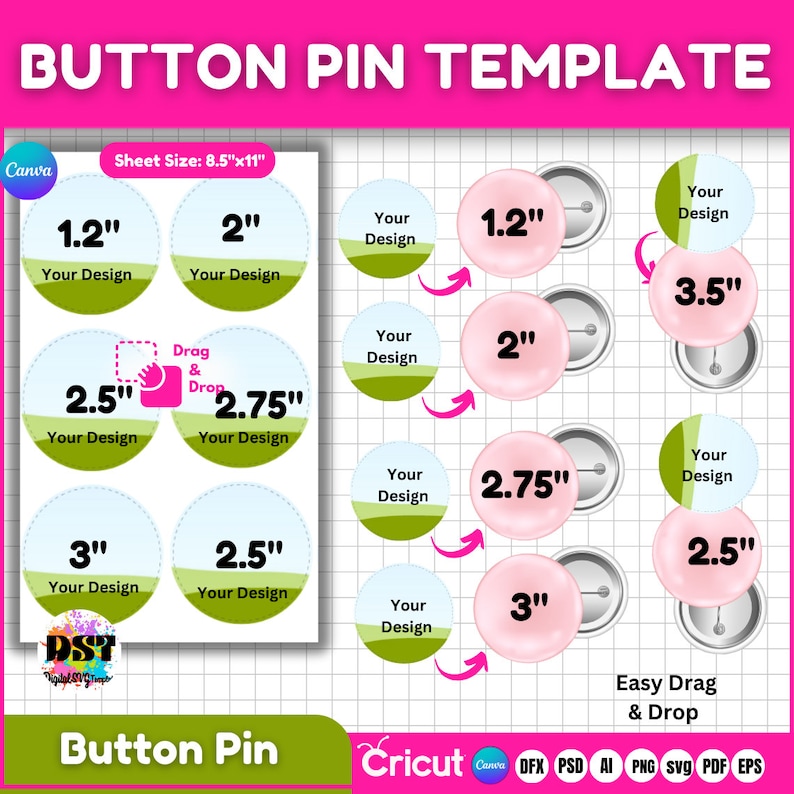Button Pin Template Bundle, Button Pin Svg, Pin Button Svg, Sublimation ...