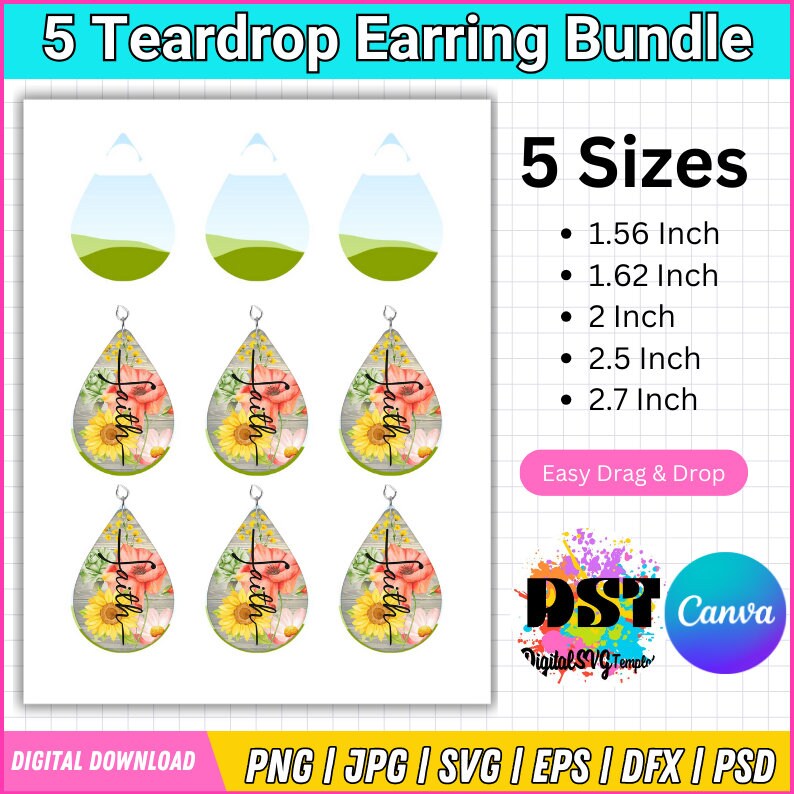 8 Earring Template Mockups, Teardrop Earring Canva Template, Circle ...