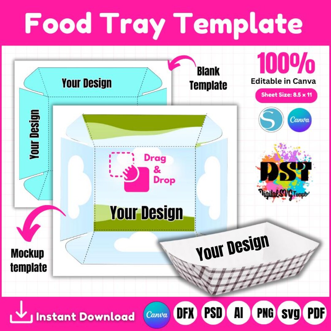 Food Tray Template, Snackbox Template, No Glue Tray Template, Food Tray ...