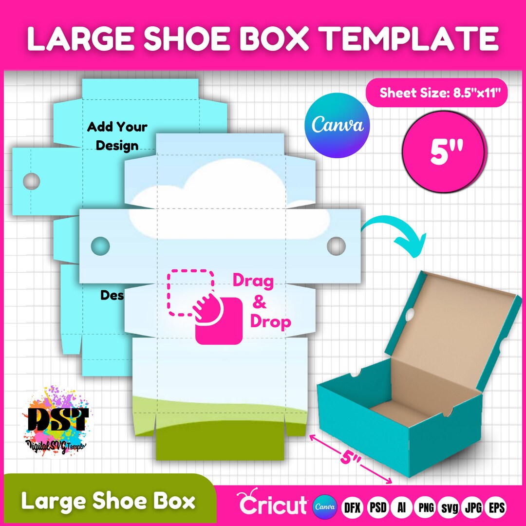 5" Large Shoe Box Template, Shoe Box Svg, Shoe Box Label, Sneaker Box ...