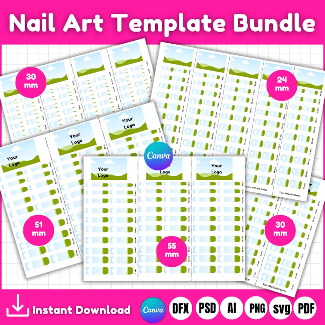 Nail Art Bundle Template, French Nail Art Decal Svg, Square Nail Design ...