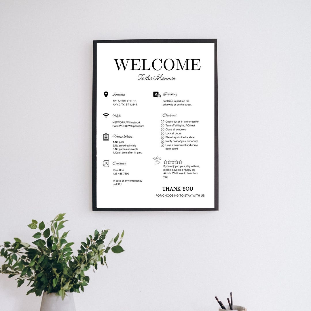 Editable Airbnb Welcome Sign Vacation Rental Welcome Sign Host Sign for ...