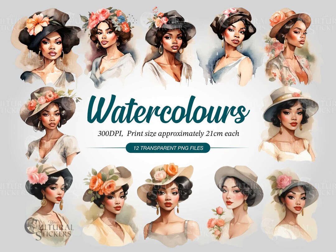 Vintage Fashion Stickers, Watercolour Stickers, Black Girl Stickers ...