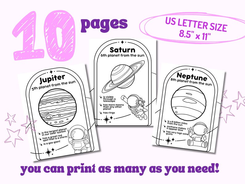 Solar System Coloring Pages: Kids Astronomy Activity (PDF Printable) - Etsy
