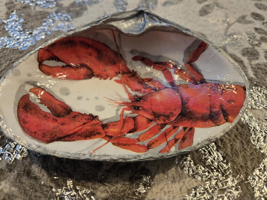 Decoupaged, Handmade, Lobster Motif Clam Shell - Etsy