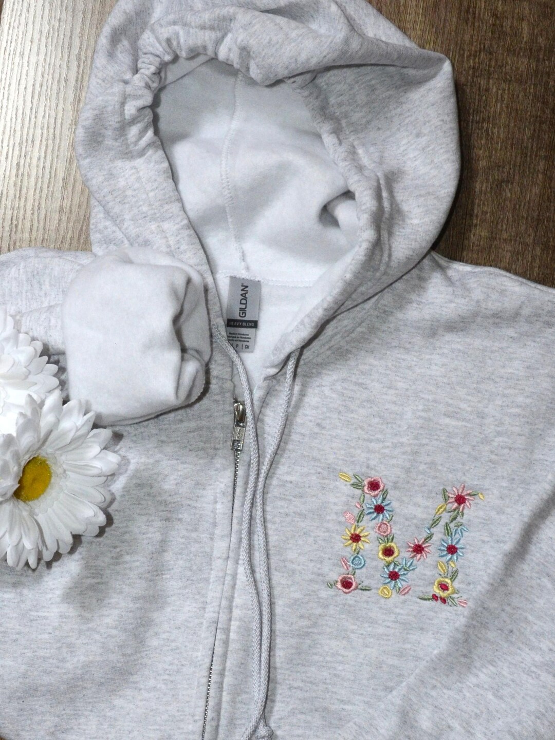 Custom Embroidered Floral Initial Jacket Full Zipper Personalized ...