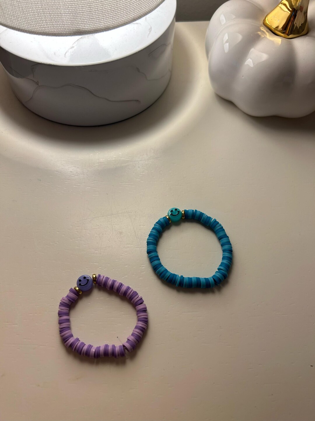 2pc Blue & Purple Clay Bead Bracelet Set - Etsy