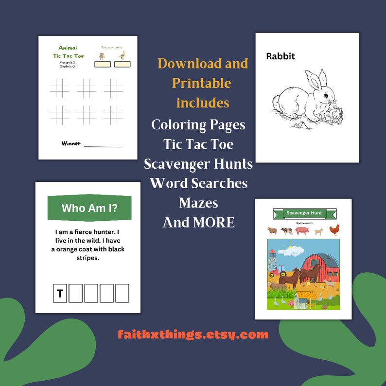 Animal Activity Workbook Word Search Coloring Pages and Scavenger Hunt ...