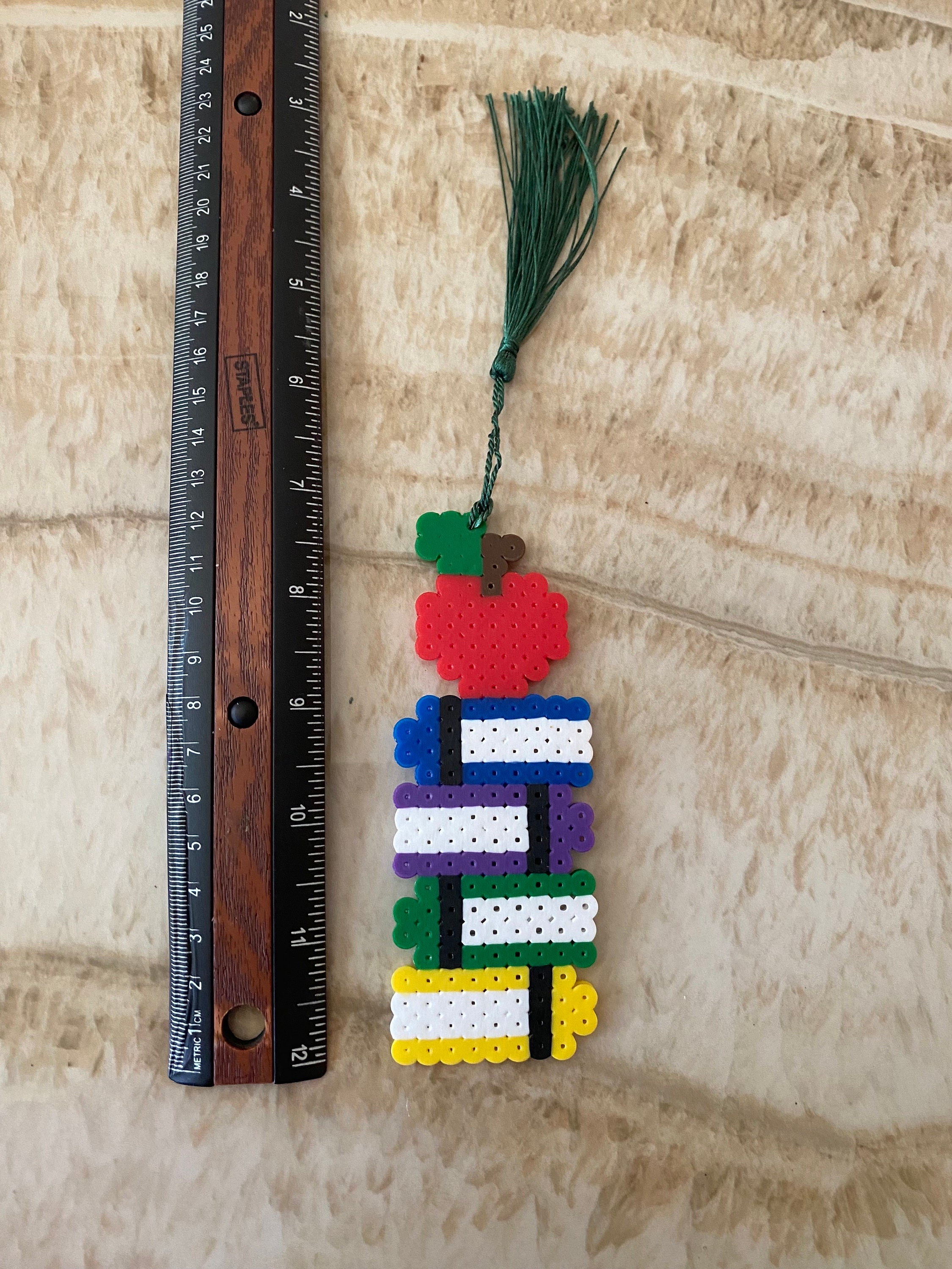 Apple on Books Perler Bead Bookmark, Apple Bookmark With Tassel - Etsy