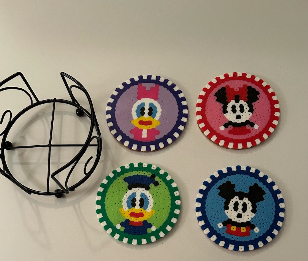 Disney Characters Perler Bead Coaster Set of 4 and Holder - Etsy