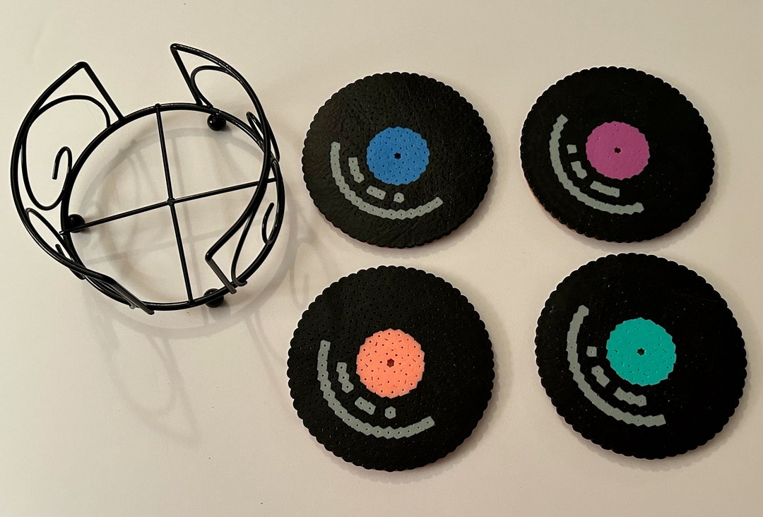 Records Design Perler Bead Coasters Set of 4 With Holder - Etsy