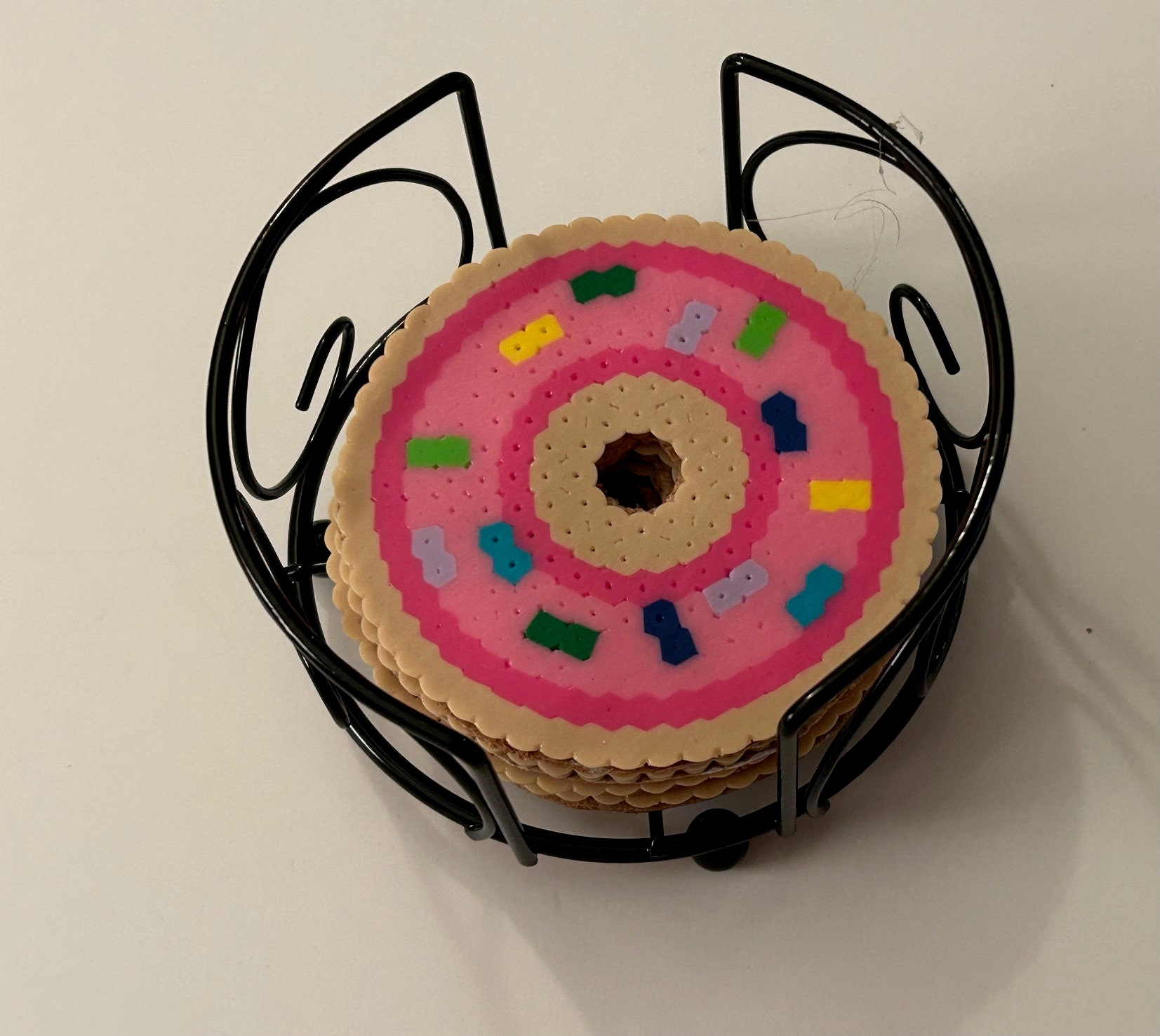 Donut Style Perler Bead Coasters Set of 4 With Holder - Etsy
