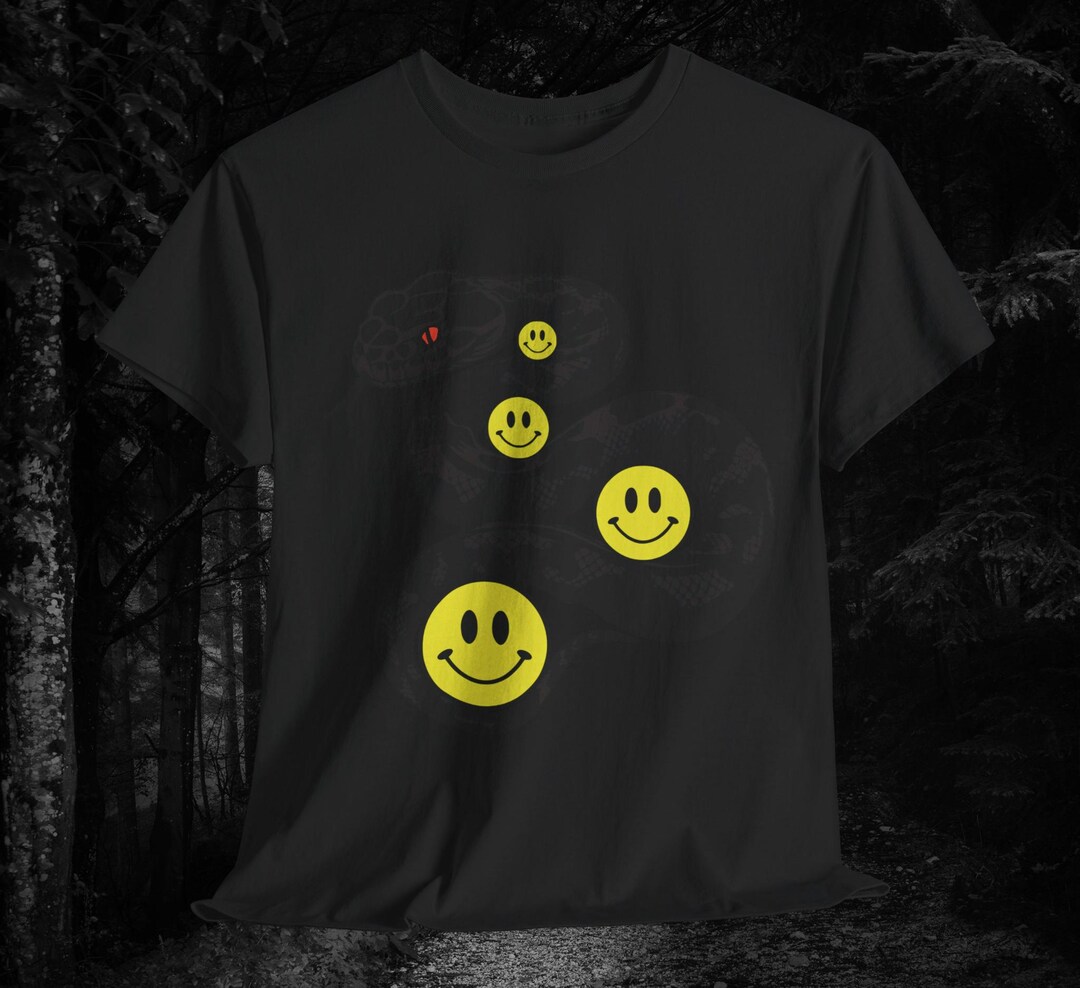 Snake and Smiley Faces T-shirt, Snake, Smiley, Creepy, Black on Black ...