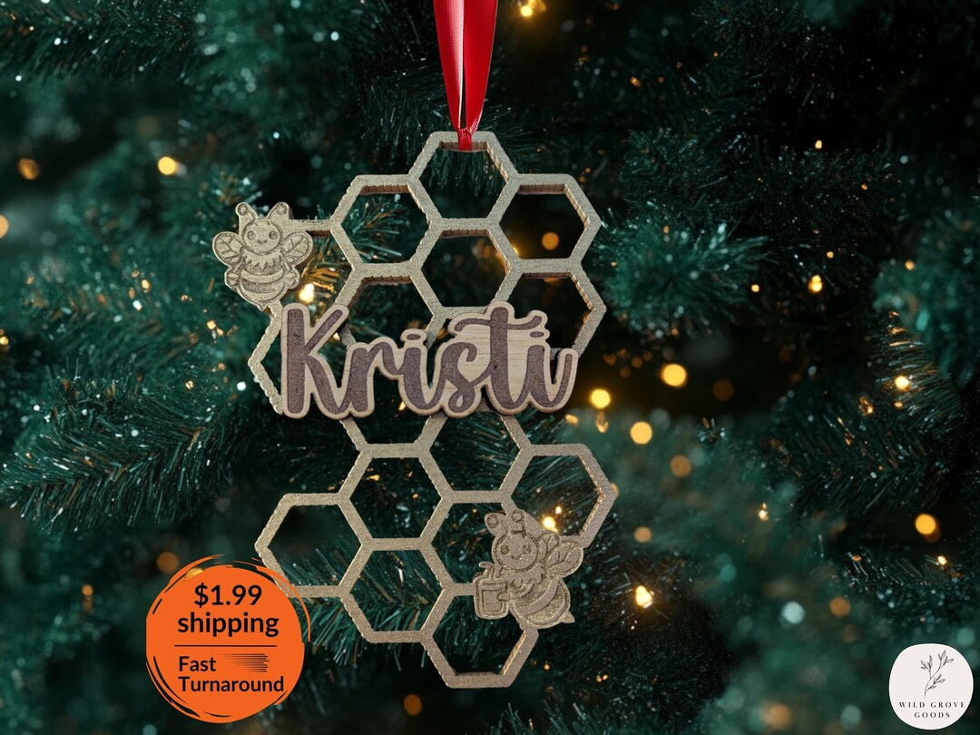 Bee Ornament, Honeycomb Ornament, Queen Bee, Custom Tree Ornaments ...