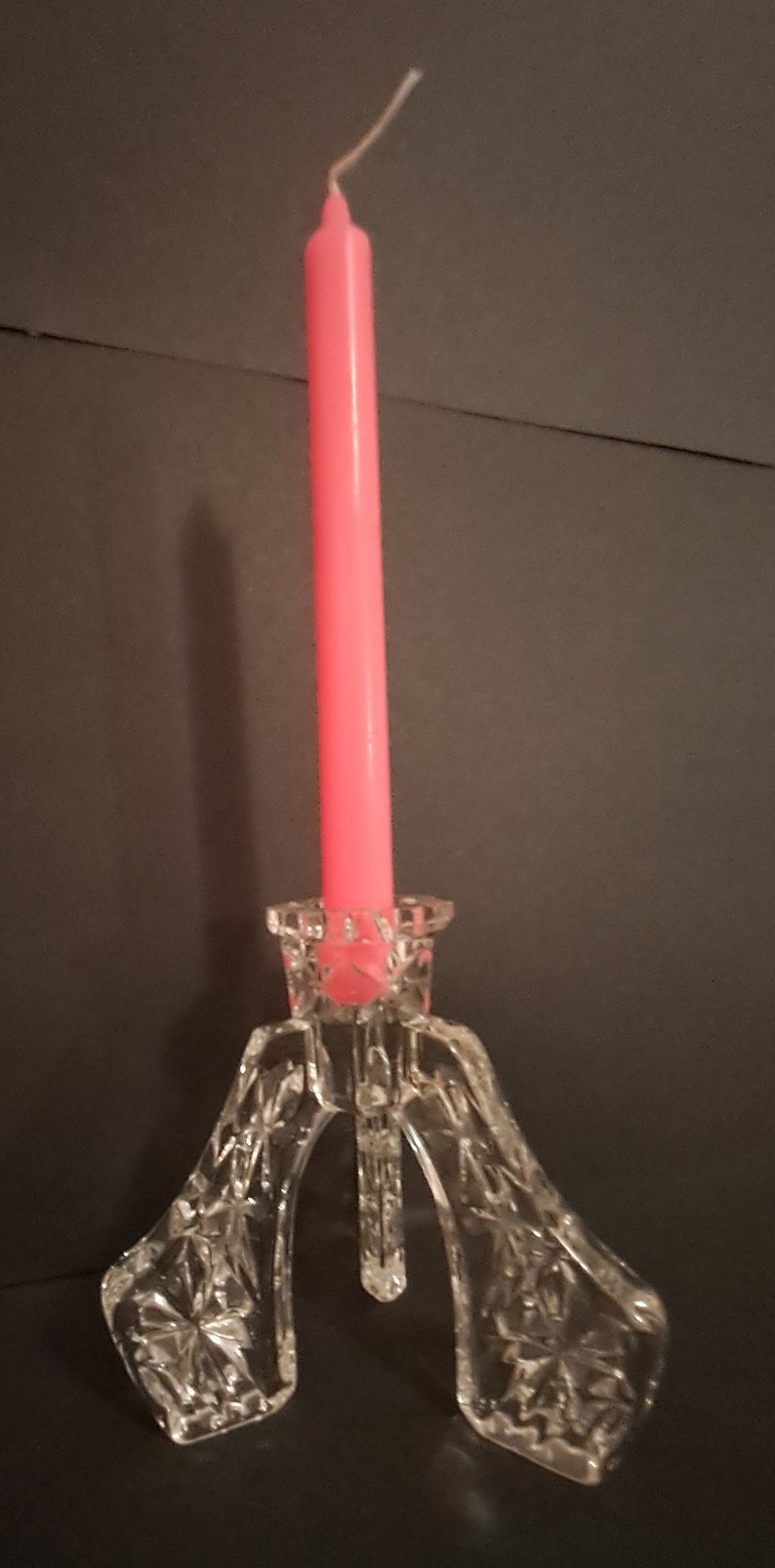 Vintage Cut Glass Candlestick With Pink Dinner Candle - Etsy