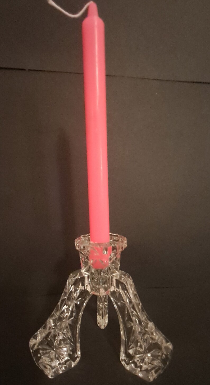 Vintage Cut Glass Candlestick With Pink Dinner Candle - Etsy