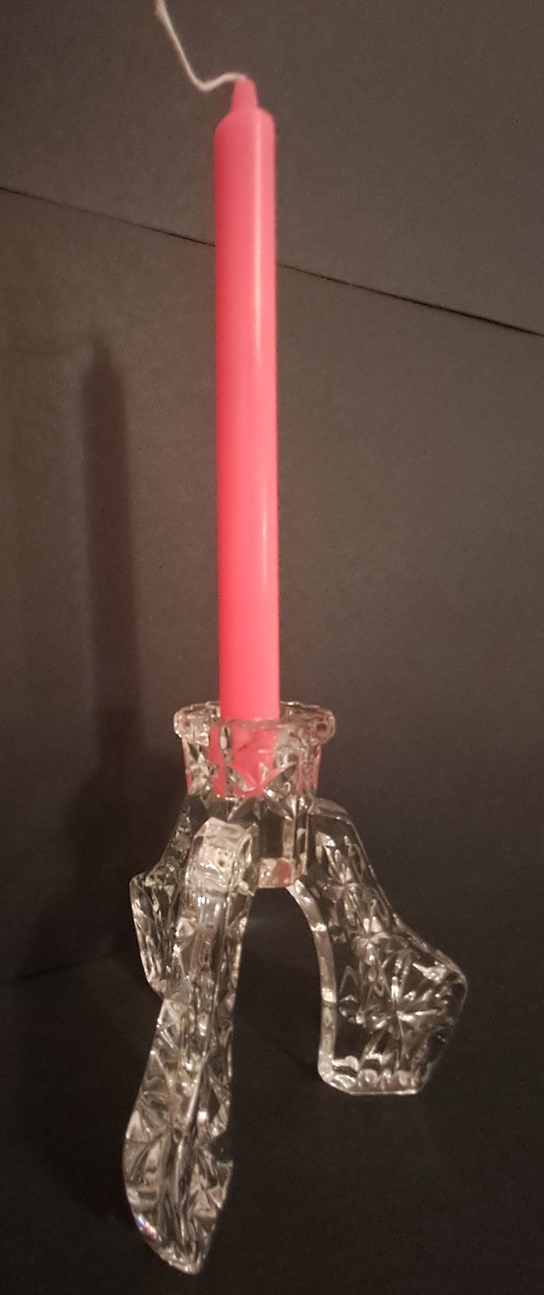 Vintage Cut Glass Candlestick With Pink Dinner Candle - Etsy
