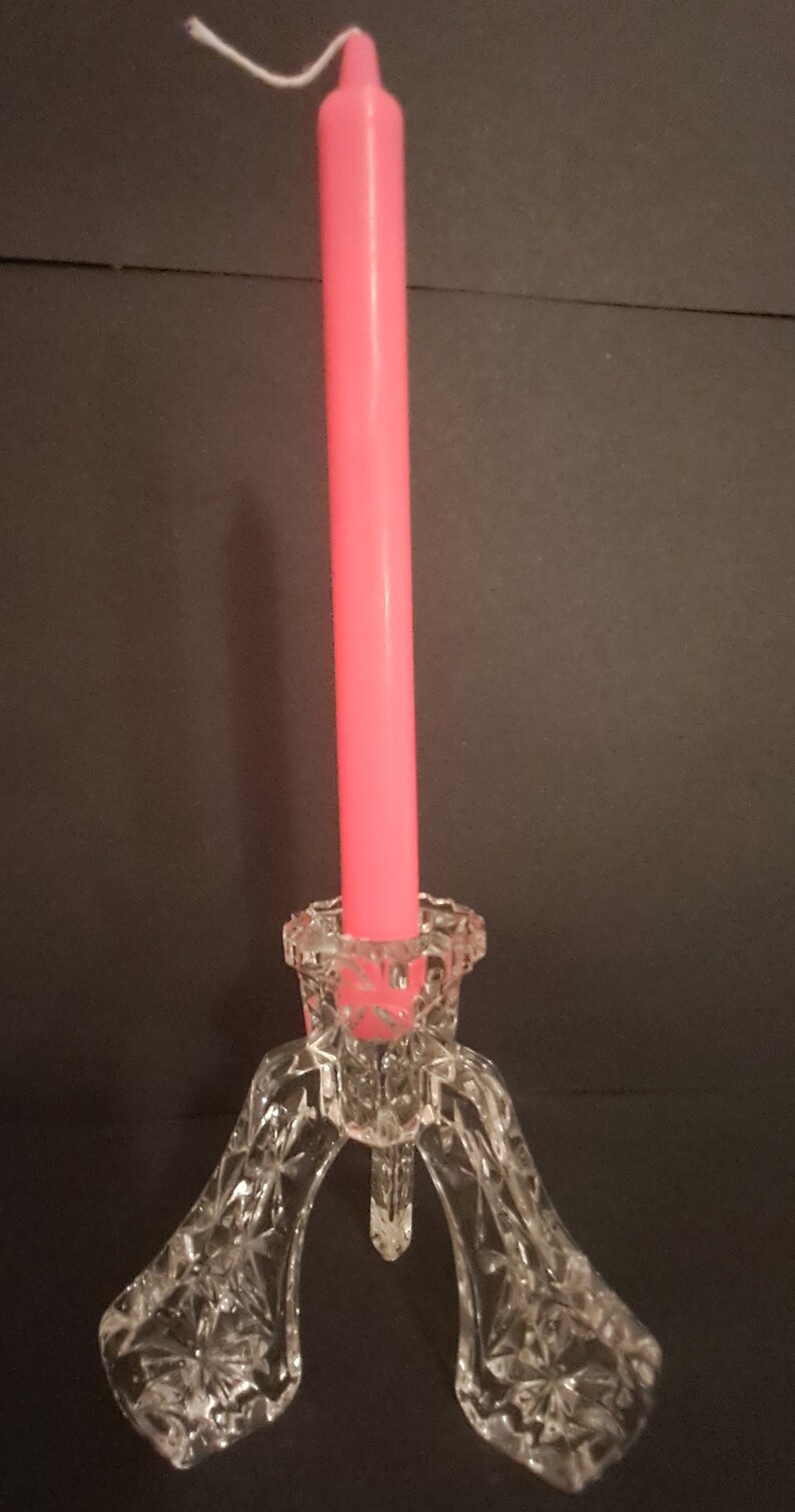 Vintage Cut Glass Candlestick With Pink Dinner Candle - Etsy
