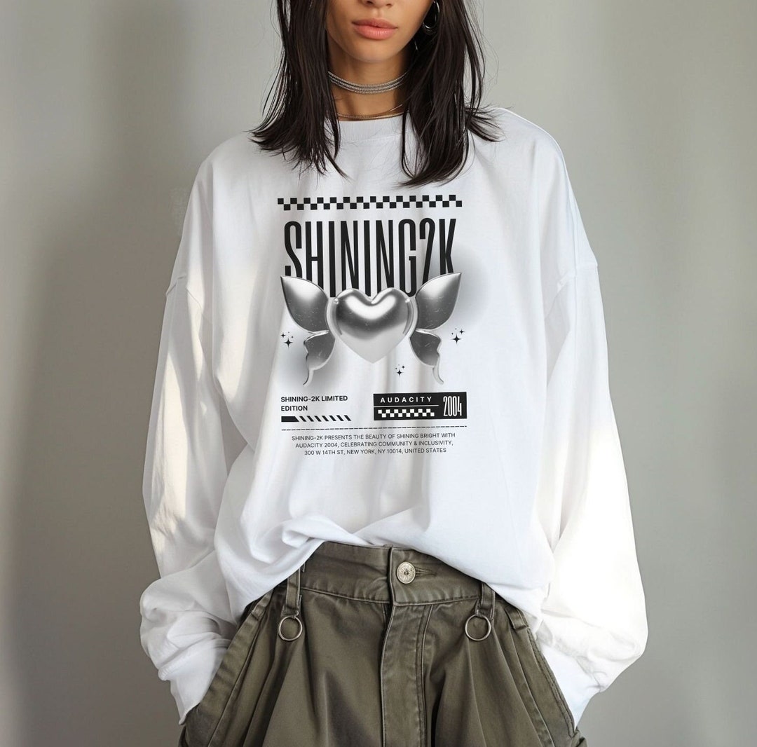Y2k Metallic Heart Tee Metallic Aesthetic Oversized 2000s Long Sleeve ...